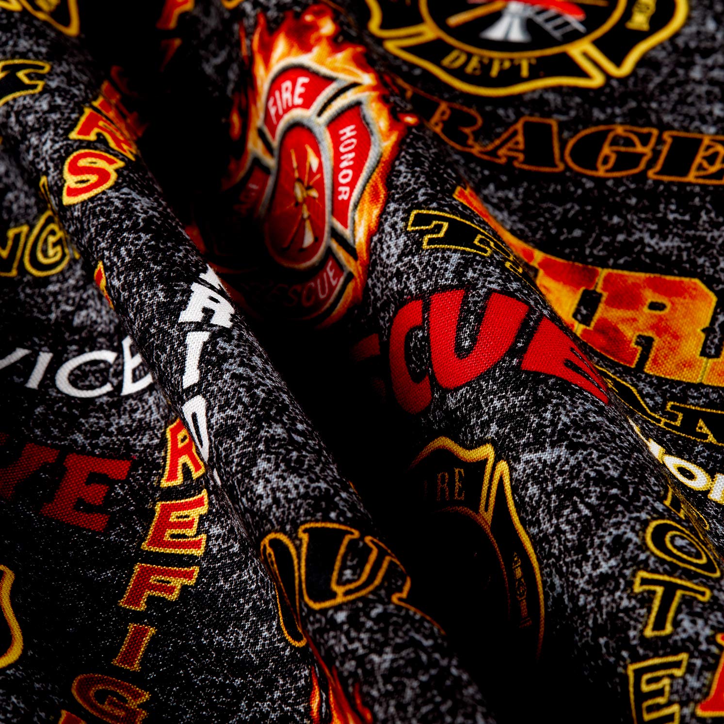 FireFighters Black Heather Print Logo, Fabric by the Yard