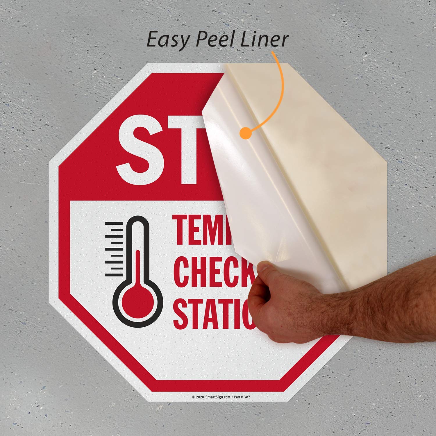 SmartSign “Stop - Temperature Check Station” Anti Slip Adhesive Octagonal Floor Sign | 17" x 17"