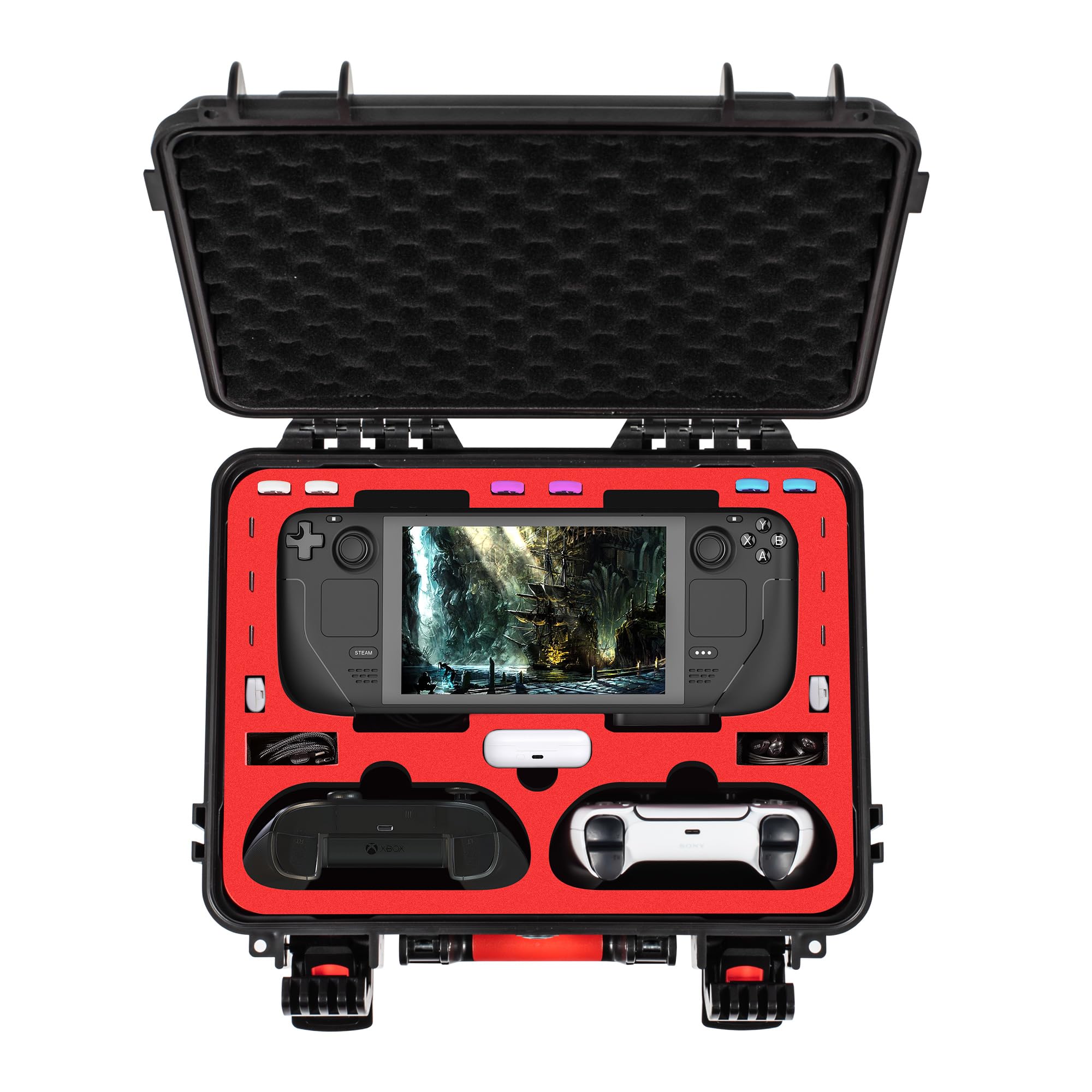 DEVASO Carrying Case for Steam Deck/OLED/ASUS ROG Ally/PlayStation Portal, Upgraded Hard Case with Soft Lining for Console, Controller and Other Accessories, Large Capacity Travel Case
