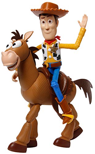 Mattel Disney Pixar Toy Story 4 Movie Set of 2 Action Figures, Collectible Pack Includes with Woody with Removable Hat & Rideable Bullseye