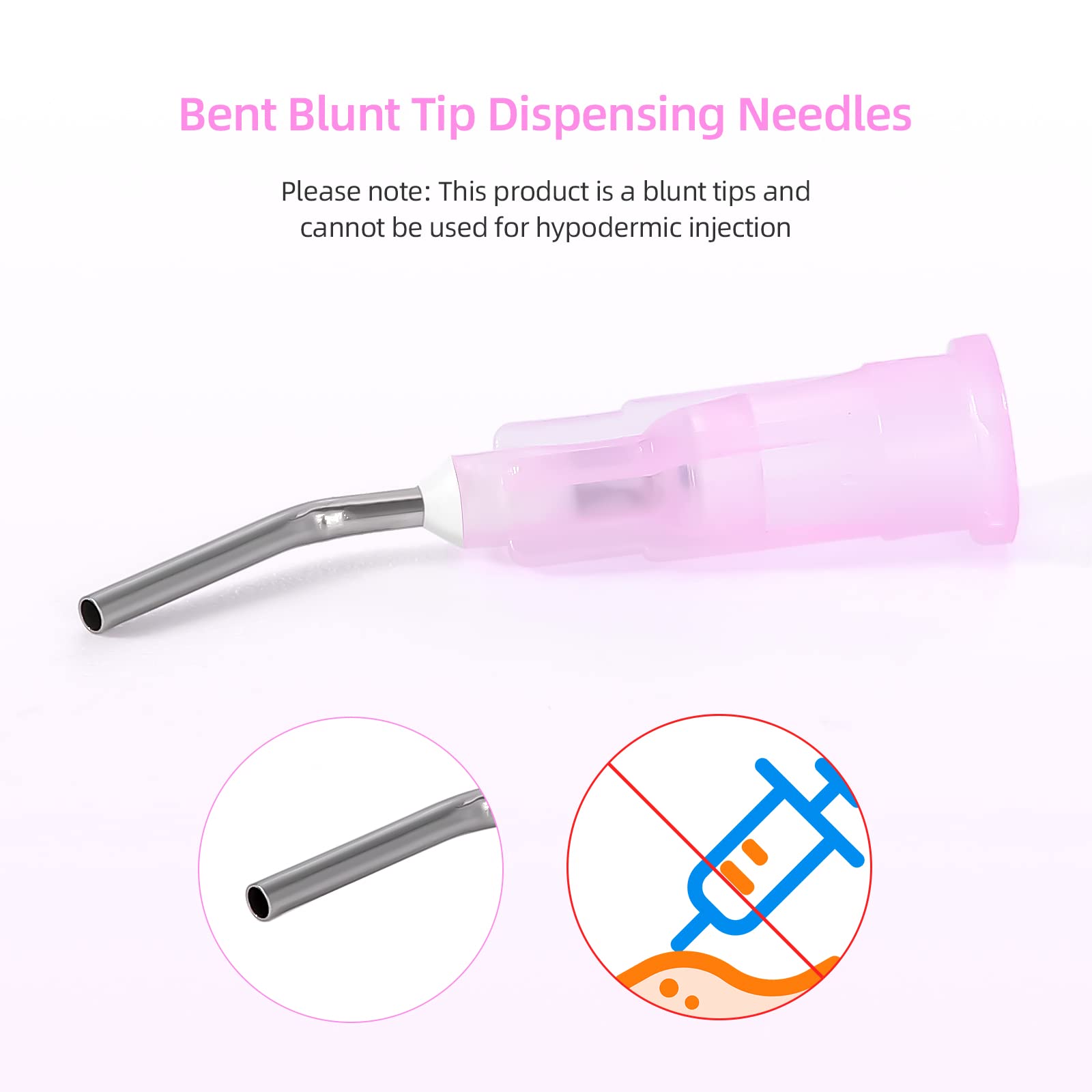JMU 100Pcs Bent Dispensing Tips 18g, Blunt Tip Dispensing Needle, Dental Pre Bent Flow Dispensing Etch Tips, Disposable Oral Irrigation Needle Tips, Pink