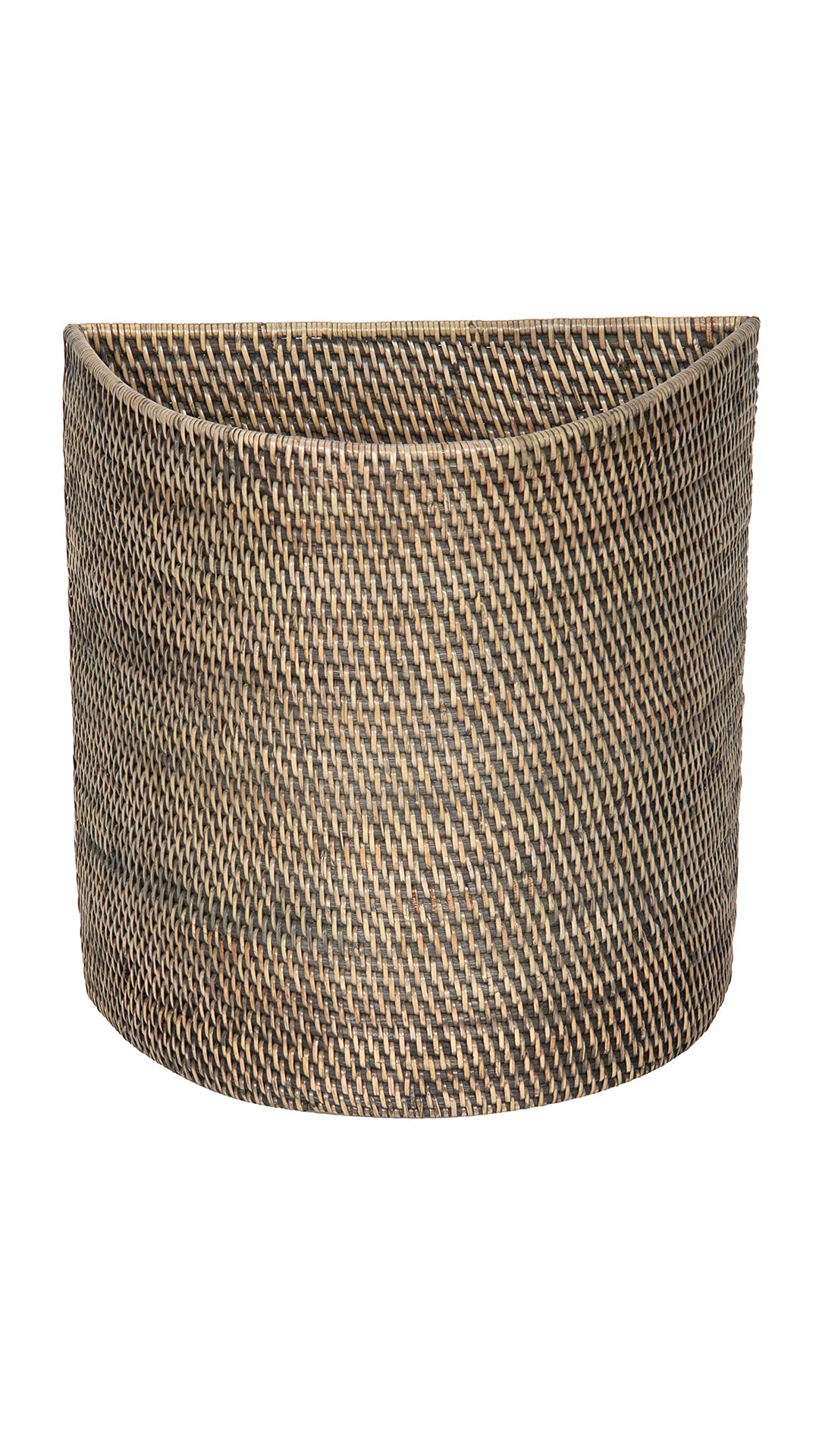KOUBOO Rattan Laguna Half-Moon Waste Basket Trash Can โ Laundry Room Storage, Wicker Garbage Can, Office, Bathroom, Kitchen, Bedroom Waste Basket, Gray - Brown