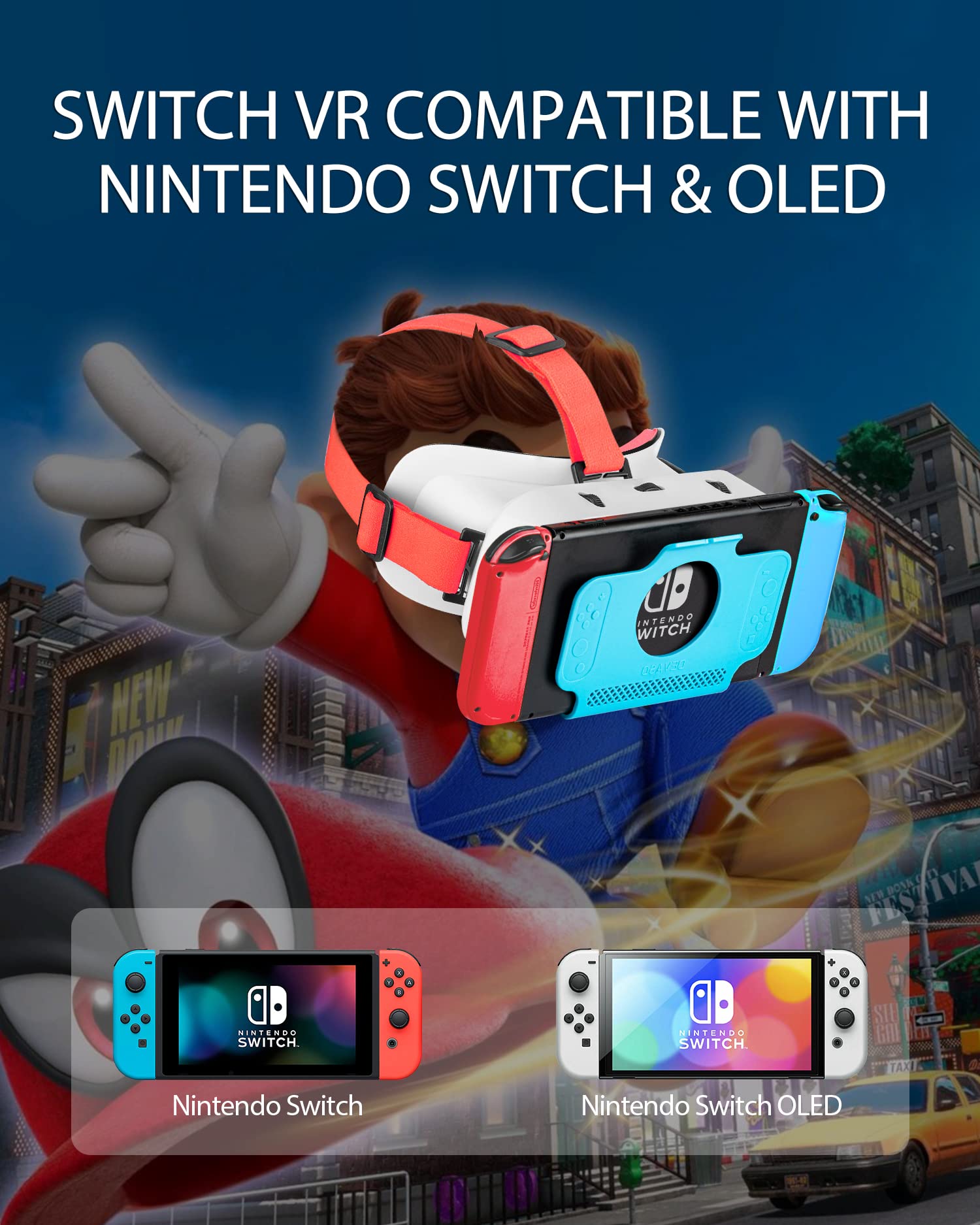 DEVASO VR Headset Compatible with Nintendo Switch & Nintendo Switch OLED, Upgraded with Adjustable 3D Lenses, Virtual Reality Glasses for Nintendo Switch/OLED, Switch VR Kit