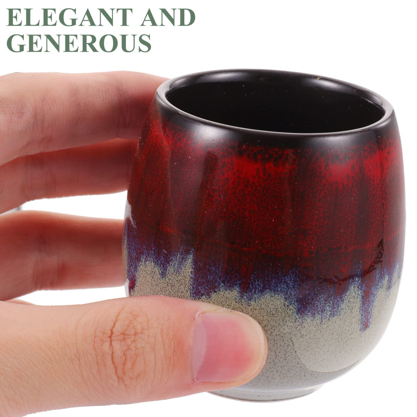Didiseaon Handleless Ceramic Cup Ceramic Kiln-change Espresso Cup Small Coffee Cup Chinese Kung Fu Tea Cup Vintage Pottery Teacup Tasting Cup 80ml Red Asian Tea Cup