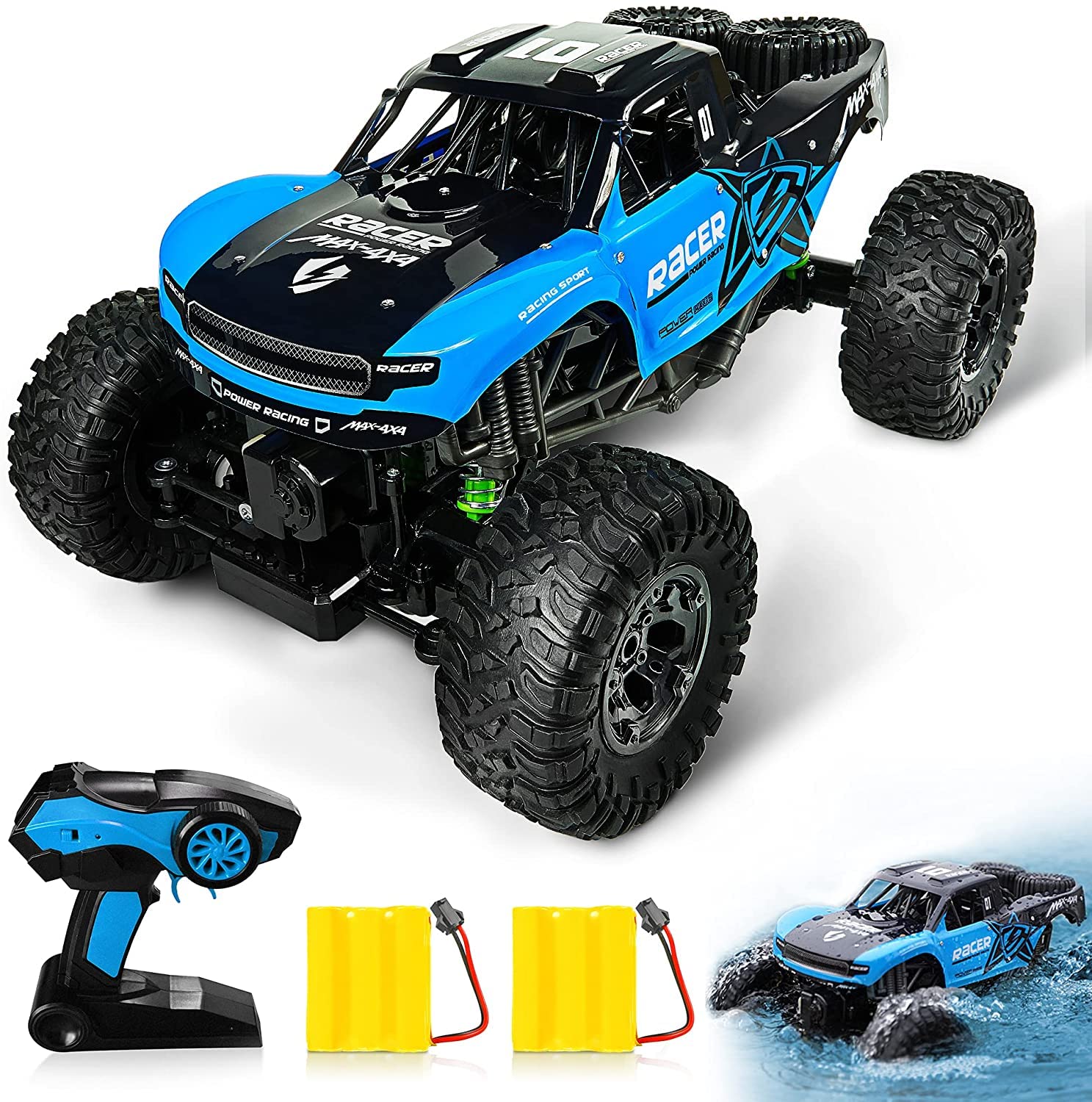 RC Cars 1:12 Remote Control Car, 2.4GHz Waterproof Racing Car Off-Road RC Crawler Toy Gift with Two Rechargeable Batteries
