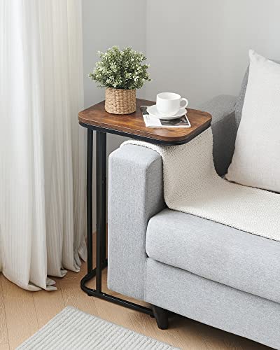 KJGKK C Shaped End Table, 26.6 inches High Side Table for Couch Sofa Bed, Tv Tray, for Living Room, Bedroom, Small Spaces, Metal Frame, Industrial, Rustic Brown & Black