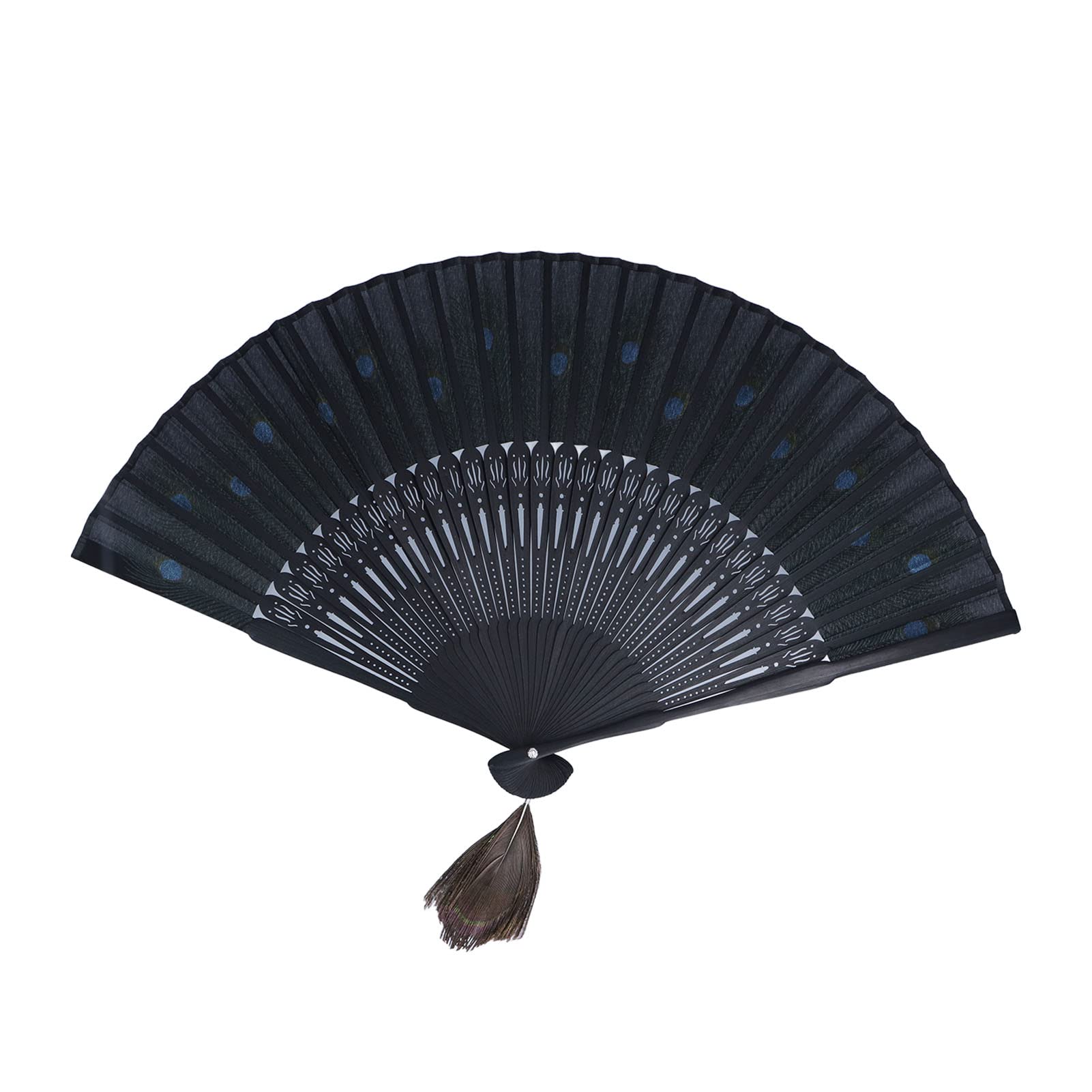 Chinese Fan, Foldabe Portable Hand Fan Elegant Attractive Black Bones for Dance Performance for Clothes Decoration