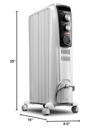 De'Longhi Dragon Oil Filled Radiator Heater, 1500W Electric Space Heater for indoor use, portable room heater, programmable timer, full room heater with safety features, TRD40615T