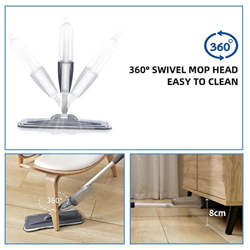 Microfiber Spray Mop for Floor Cleaning with 5 Washable Pads,360 Degree Spin Dust Mop with Mop Holder and Scraper for Home Kitchen Bathroom,Dry Wet Flat Mop for Wood Laminate Ceramic Hardwood Tile