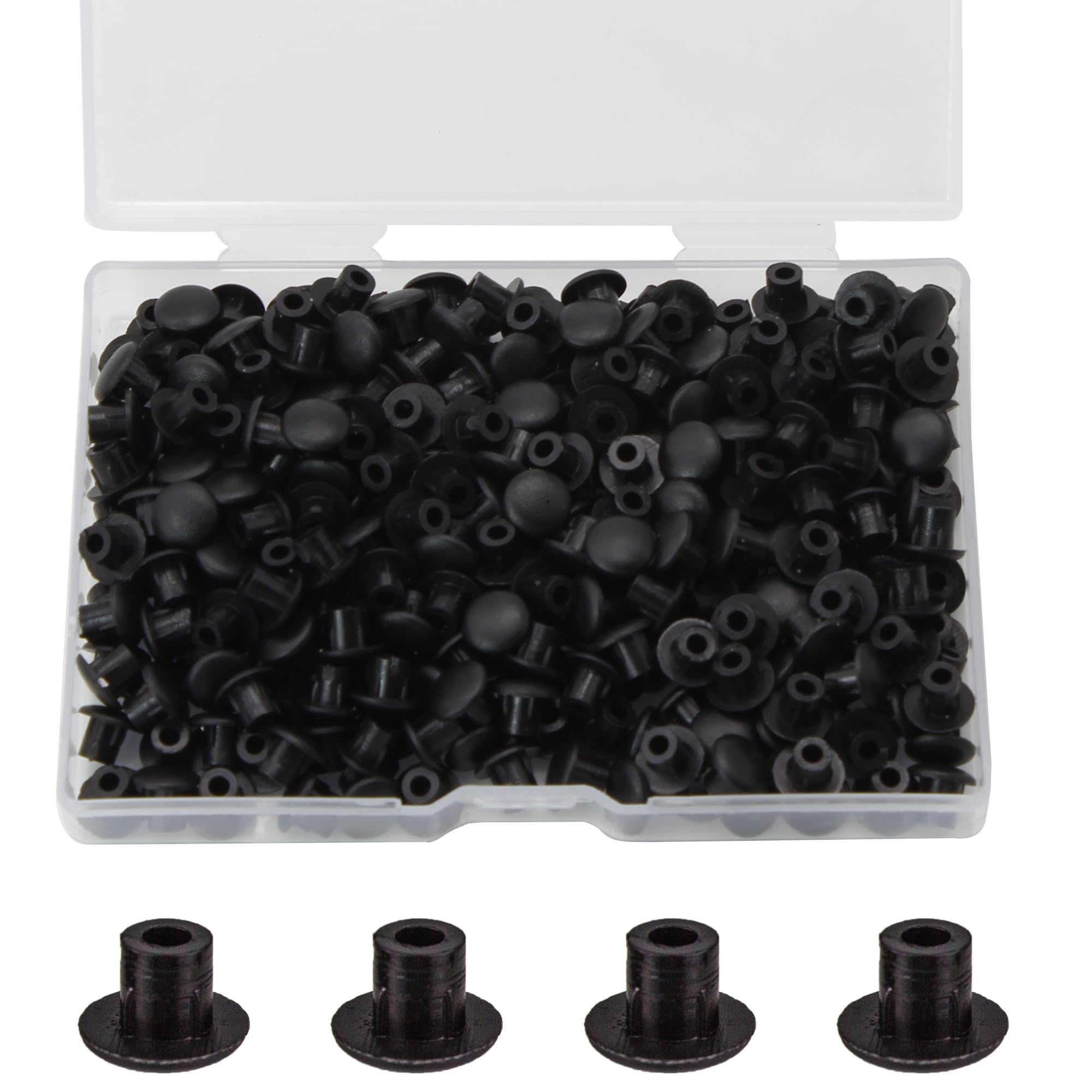 BOPOREAE 300Pcs 5mm(3/16Inch) Plastic Hole Plugs Black Screw Cap Drilling Covers Round Button Plugs for Cabinet Cupboard Shelves License Plate Furniture Hardware