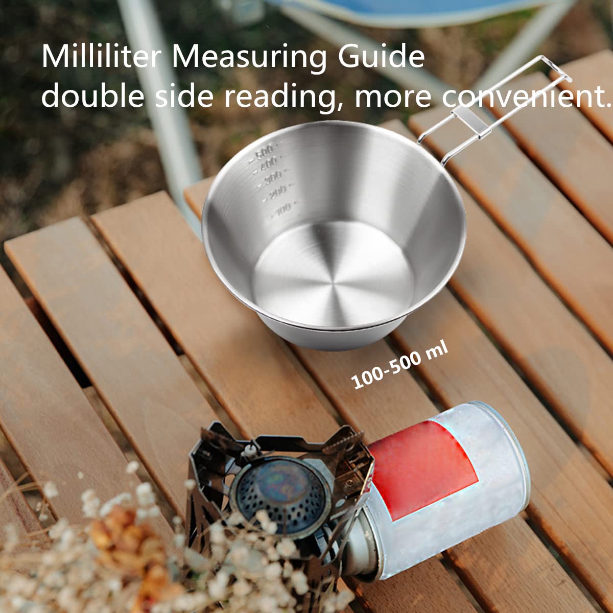 CA Mode Stainless Steel Camping Bowls With Foldable Handle Portable for Outdoor Camping Picnic Tableware (500 ml/17 oz)