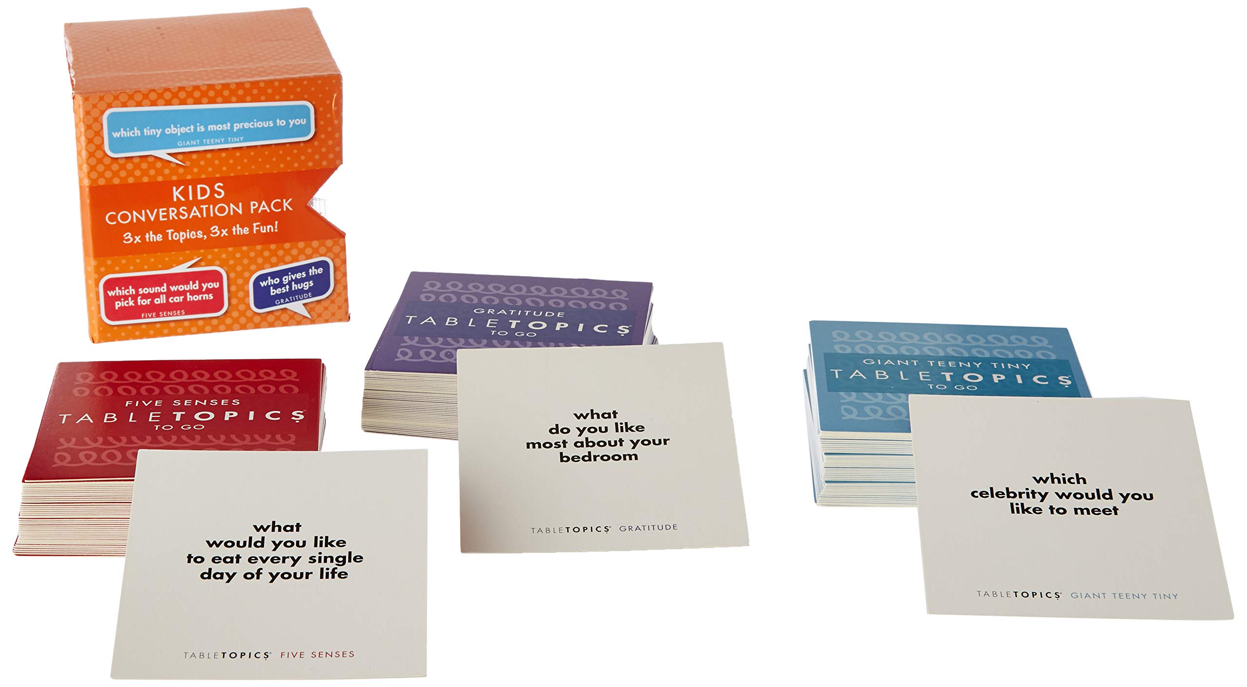 TableTopics Kids Conversation Pack - 120 Conversation Cards for Family Play Together, Engage and Connect with Kids, Boxed Set of 3 Topics