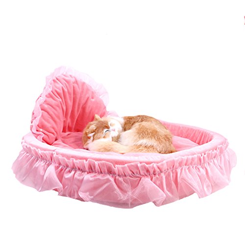 WYSBAOSHU Cute Princess Pet Bed Bow-TIE Lace Cat Dog Bed (L, Pink)