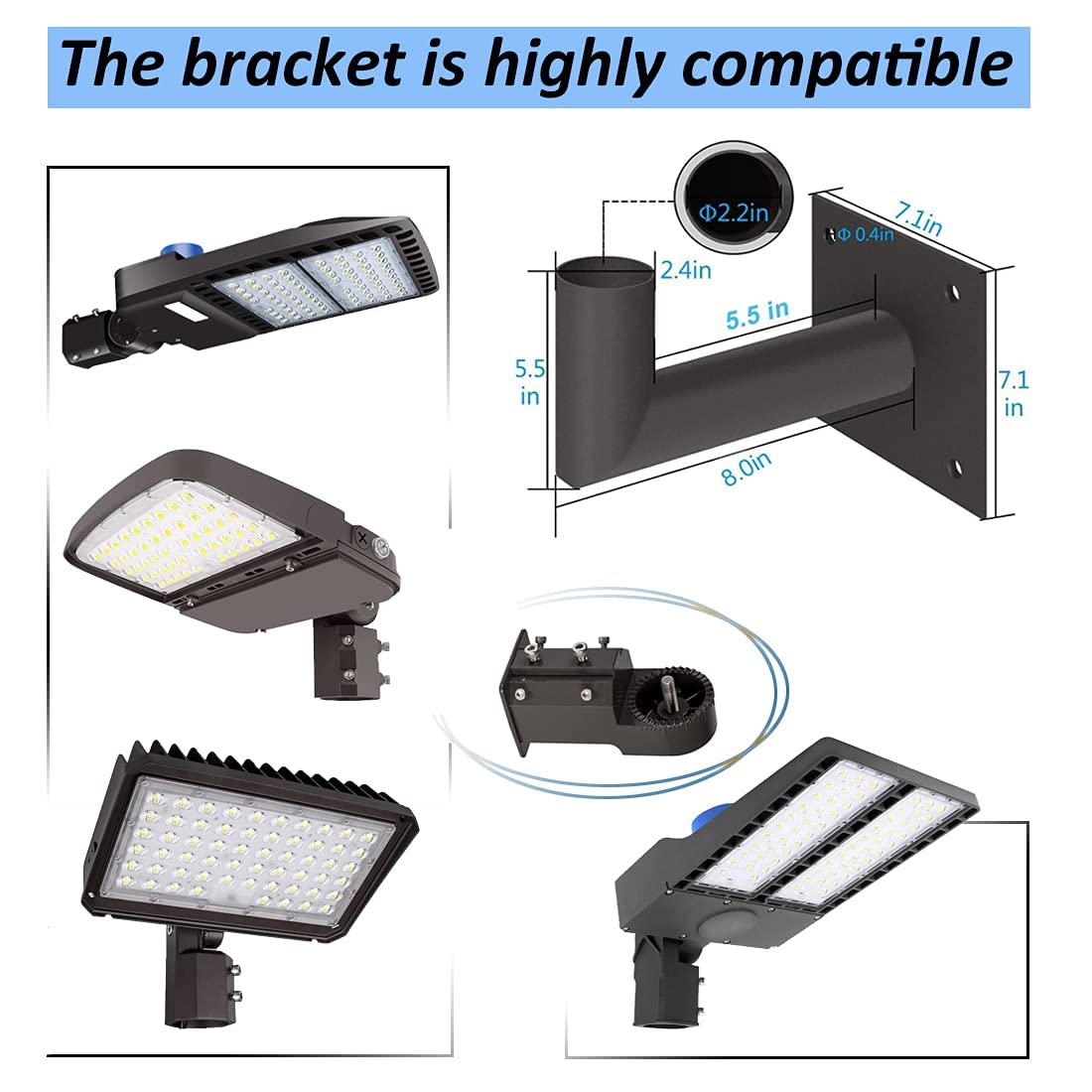 LEDMO 90 Degree Wall Mount Bracket for LED Parking Lot Light - L Shape Bracket Tenon Adaptor for Dusk to Dawn Outdoor Commercial LED Shoebox Area Lights with Photocell Street Lights Yard Light