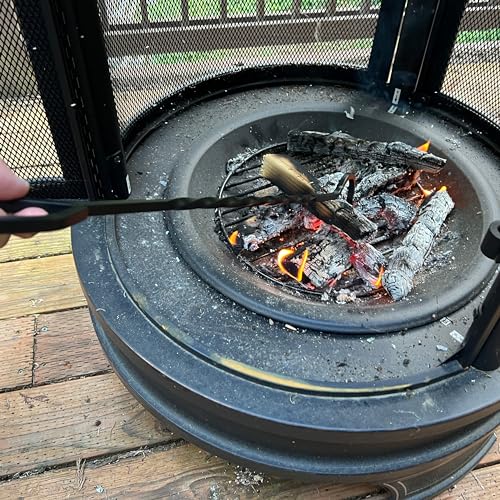 FLAMELY 25"" Black Cast Iron Fireplace & Pit Poker - Rust Resistant Powder Coated Poker Stick for Indoor/Outdoor Use, Modern Minimalistic Design & Optimal Reach for Safety - Fireplace Tool Accessory.