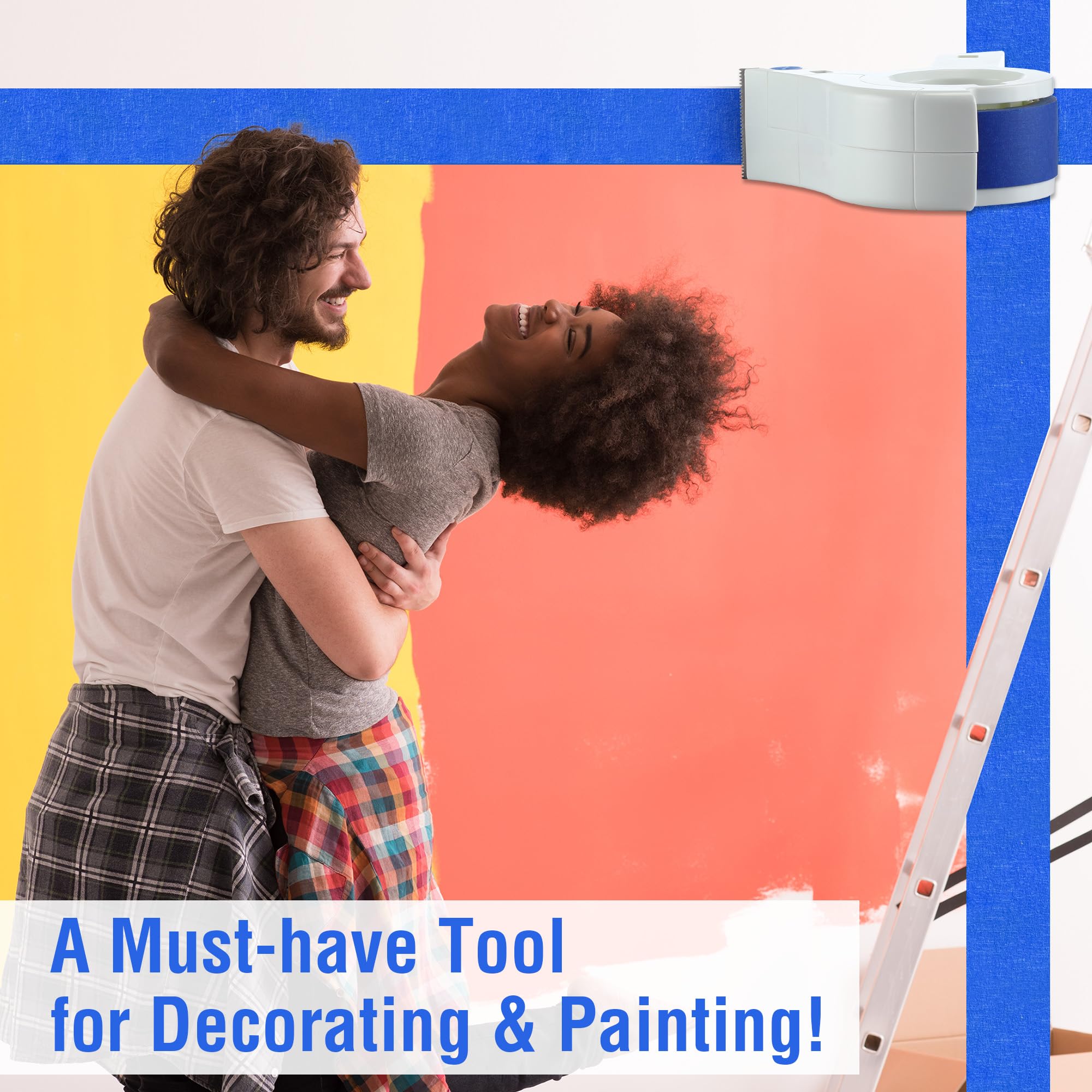 Hohean 1 Pack Masking Paint Tape Applicator Each 1.4 Inch Painters Tape, Portable Masking Set Sharp Tape Cutter for Painting, Trim, Windows, and Door Frames (Blue)