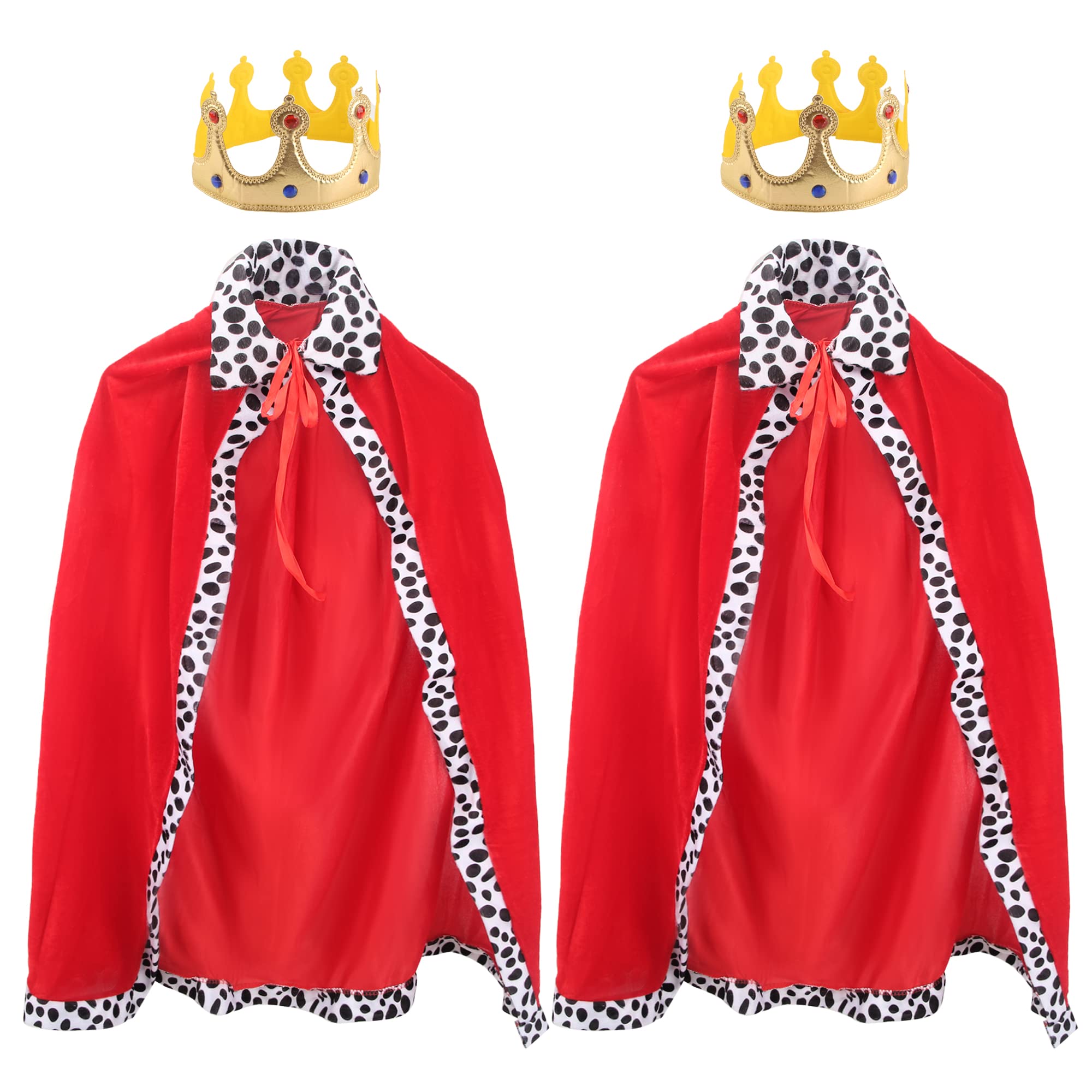 Cotiny 2 Pack Kids King Costume Set King Cape Queen Robe Red Cloak Crown Costume for Children Halloween King Prince Cosplay Birthday Party Dress Up