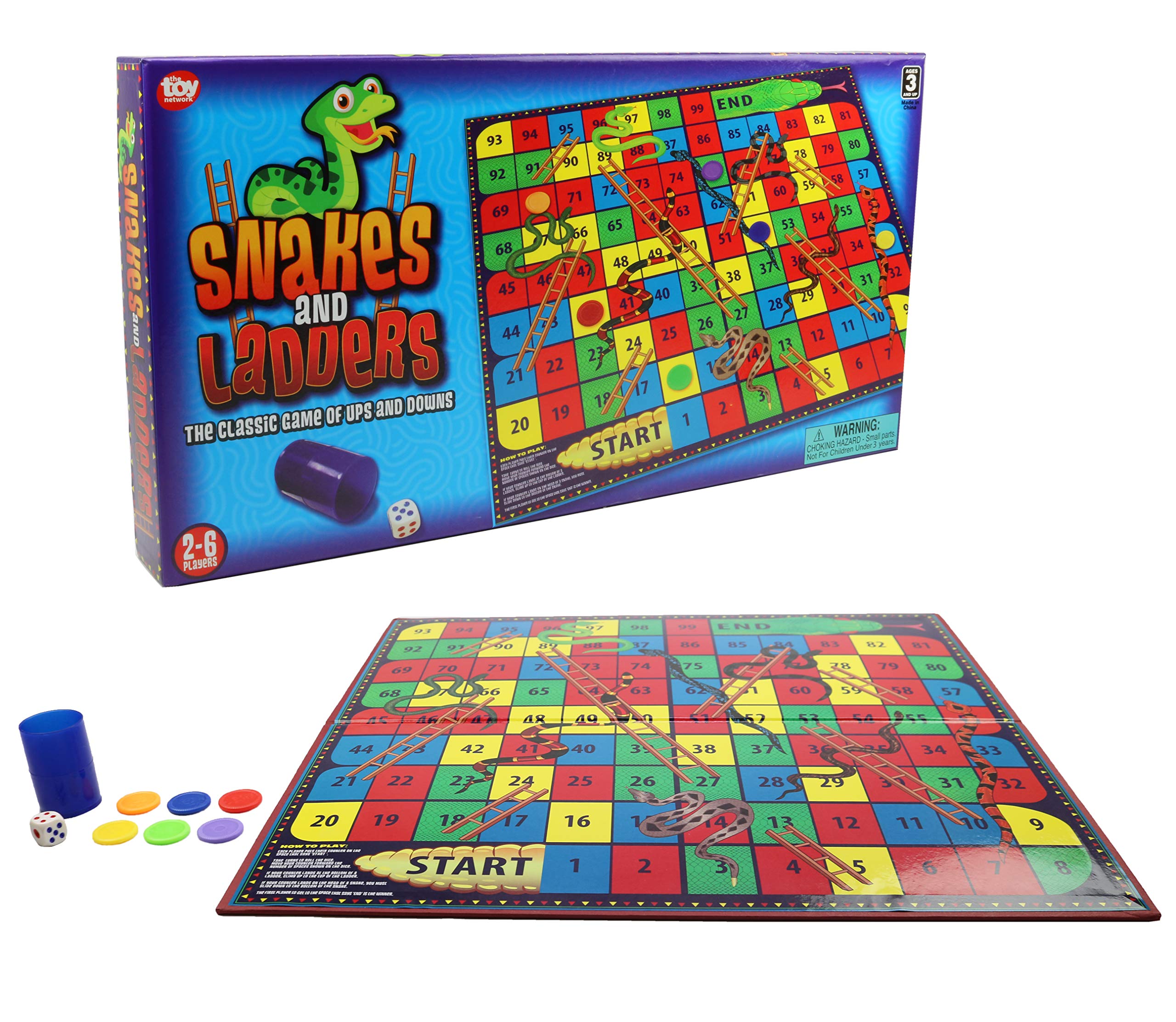 Snakes and Ladders Board Game for All Ages - Fun Family Games Snakes and Ladders for 2-6 Players