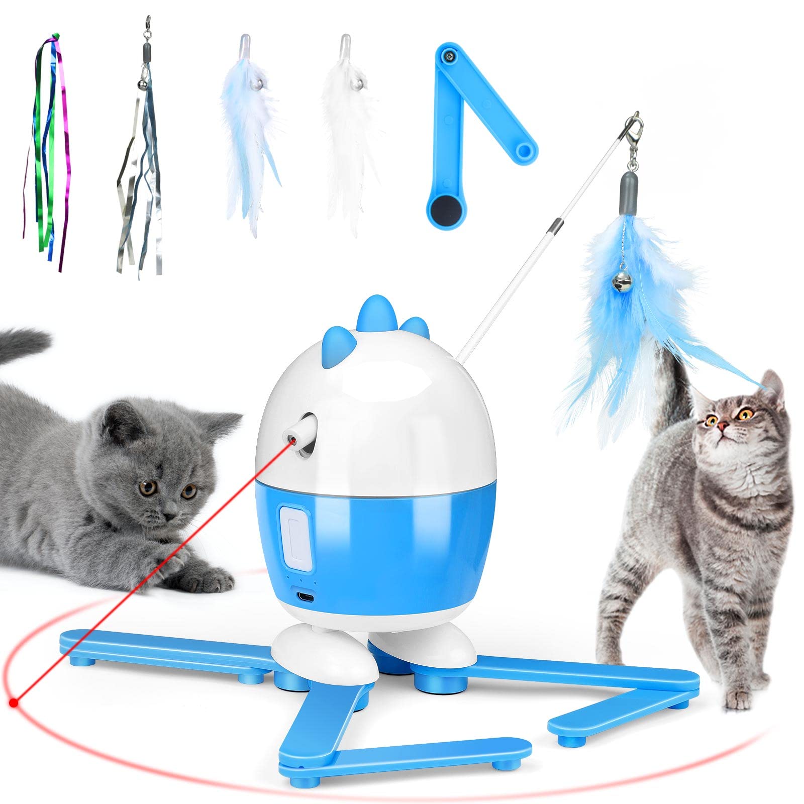 Cat Toys Interactive, Cat Light Toy and Cat Feather Toys 2 in 1, Recharge Cat Exercise Toys for Indoor Cats, Adjustable Cat Toy Automatic Light
