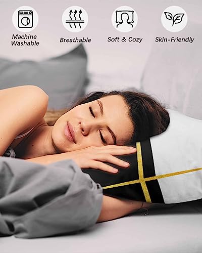 Edwiinsa Black White Pillow Covers King Standard Set of 2 20x36 Bed Pillow, Luxury Yellow Lace Modern Abstract Art Aesthetics Plush Soft Comfort for Hair/Skin Cooling Pillowcases with Envelop Closure