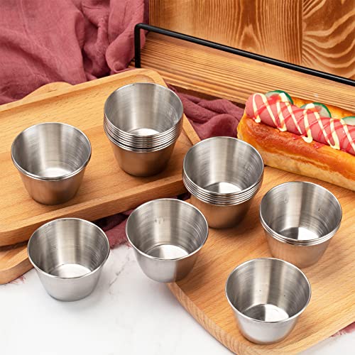 Potchen 100 Packs 2.5 oz Condiment Sauce Cups Stainless Steel Dipping Sauce Cups Reusable Condiment Dishes Individual Round Condiments for Condiments Vinegar Butter Ice Cubes Nuts Ketchup Honey