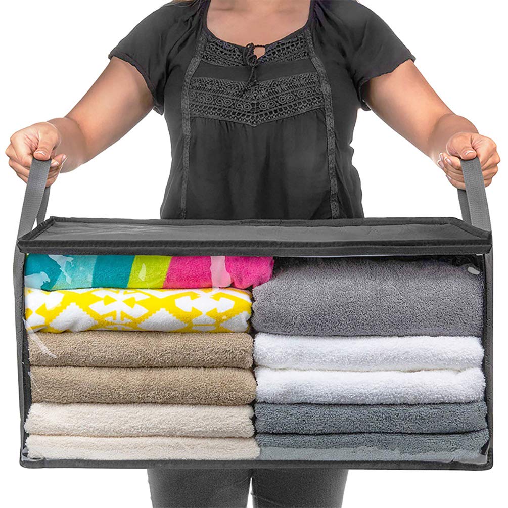 TOXOT Foldable Clothes Organizer 3 Pack Storage Bags with Clear Window for Clothes, Blankets, Closets, Bedrooms