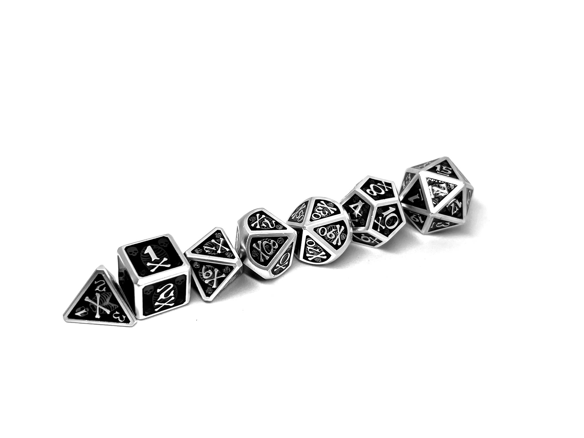 Darksilver Forge Reaper's Bounty Metal Polyhedral Dice Set | Pirate, Skull & Bones, Skeleton Dice for Tabletop Roleplaying Games, Dungeons and Dragons, DND, D&D