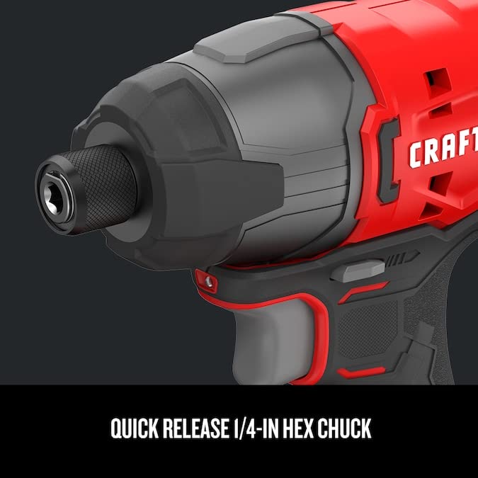 CRAFTSMAN V20 Cordless Impact Driver Kit, 1/4 inch, 2 Batteries and Charger Included (CMCF800C2)