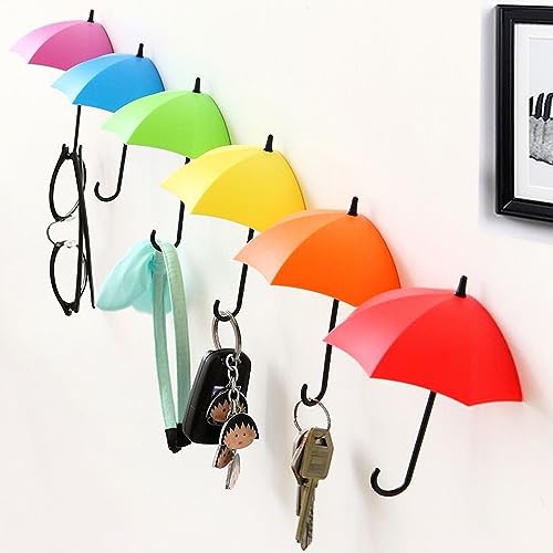 OPENDGO 6PCS Colorful Umbrella Wall Hooks Self-Adhesive Hook Wall Door Clothing Hanger Key Hook Jewelry Hair Pin Umbrella Wall Decoration Hooks,Bathroom Kitchen Sticky Rack Hooks