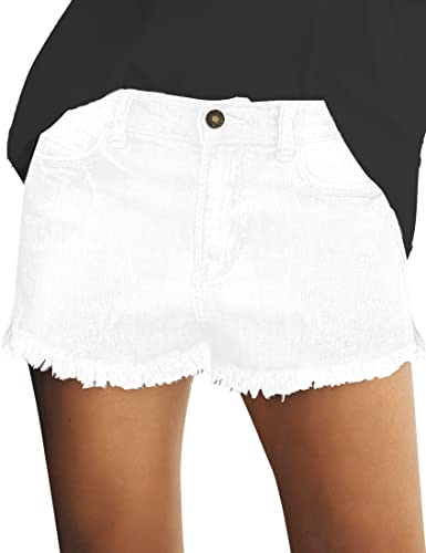 luvamia Women's Casual Mid Rise Denim Shorts Stretch Ripped Raw Hem Jean Shorts Jean Shorts Loose Women Boyfriend Jeans Shorts For Women Loose Fit Denim Shorts Women Frayed Brilliant White Size Xlarge
