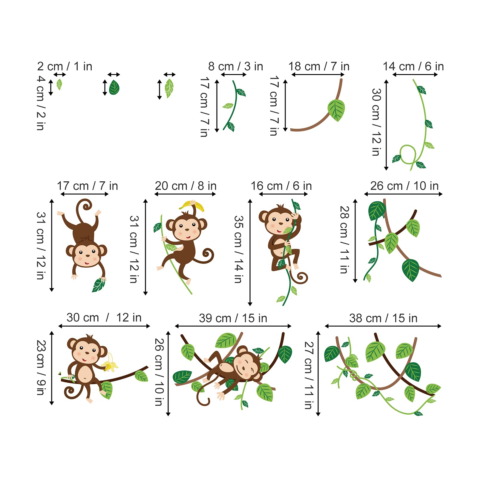 decalmile Monkey Wall Stickers Bundle with Jungle Animal Wall Stickers Baby Nursery Kids Bedroom Wall Decor