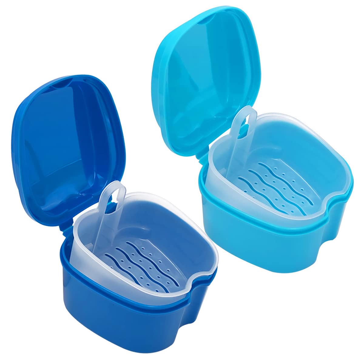 Denture Case, 2 Pcs Denture Cup with Basket, False Teeth Storage Box with Strainer, Mouth Guard Denture Bath Box for Oral Care