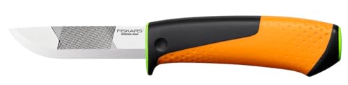 Fiskars Knife including Holster with Integrated Knife Sharpener, Total length: 21.9 cm, Black/orange/green, 1023619, Standard