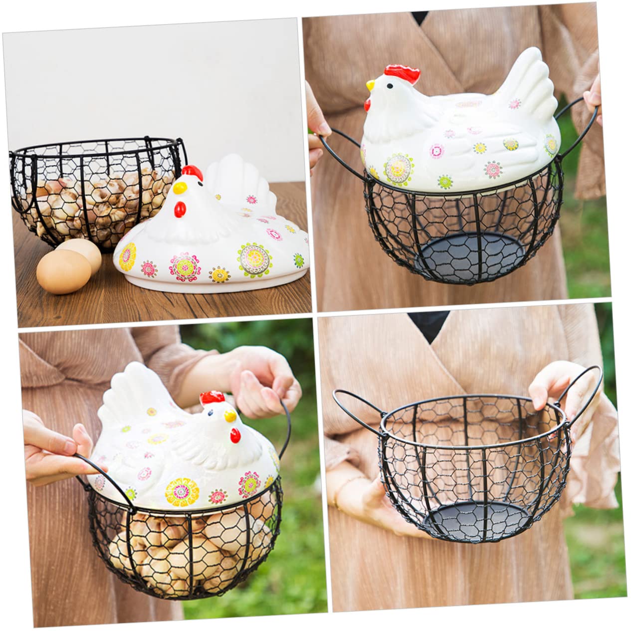 COLLBATH 1pc Egg Basket Refrigerator Organizer Bins Eggs Dining Table Decor Desktop Decor Rustic Wire Egg Basket Metal Egg Stand Chicken Wire Basket Fruit Basket Vegetable Basket Ceramics