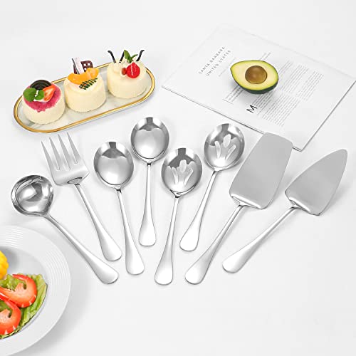 Stainless Steel Serving Utensils,8 Pcs Serving Set with Serving Spoons,Serving Fork,Soup Ladle,Lasagna Server,Pie Server,Polished Serving Utensil Set for Buffet Parties Home,Dishwasher Safe