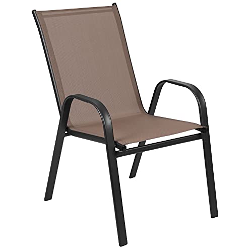 Flash Furniture 5 Pack Brazos Series Brown Outdoor Stack Chair with Flex Comfort Material and Metal Frame