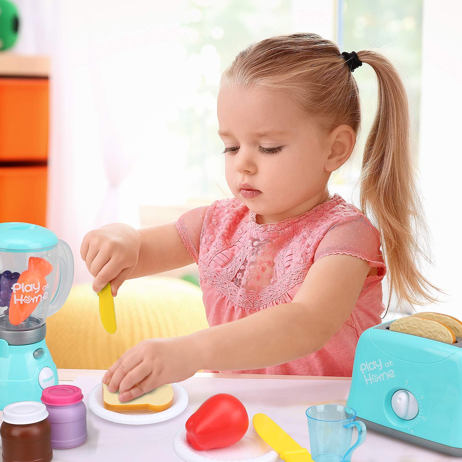 TOY Life Play Kitchen Accessories Toddler Kitchen Playset Toy Kitchen Appliances Kitchen Sets for Kids Ages 4-8 Kid Blender Toy Toaster Kitchen Set with Realistic Light Sound Gift for Girls Boys