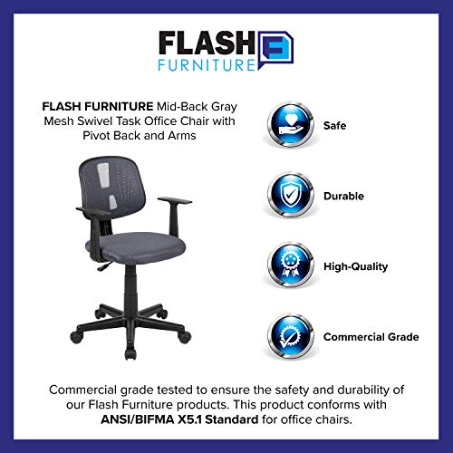 Flash Furniture Flash Fundamentals Mid-Back Gray Mesh Swivel Task Office Chair with Pivot Back and Arms