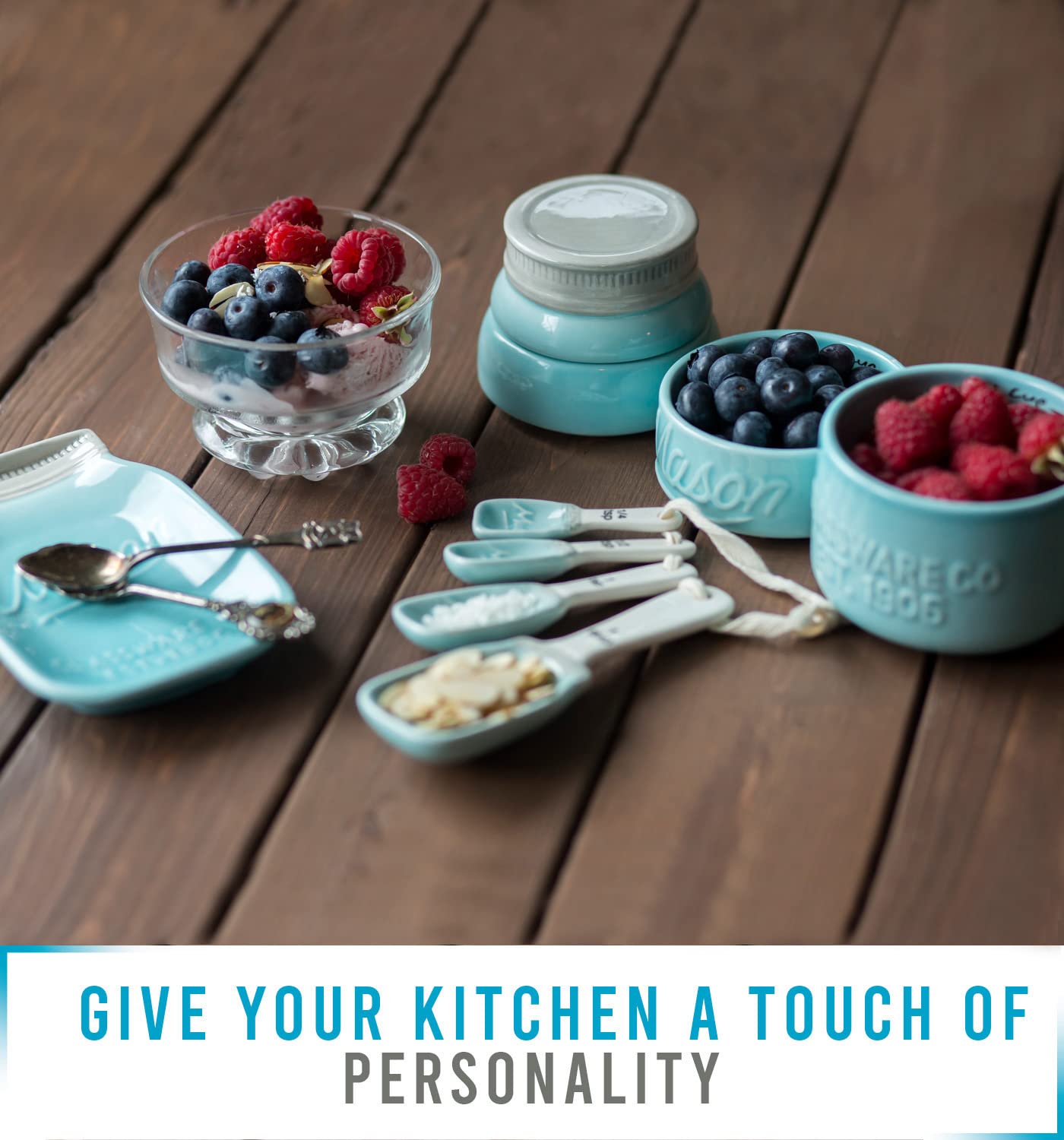 Comfify Bundle - Mason Jar Butter Holder, 10pcs Ceramic Kitchenware Set