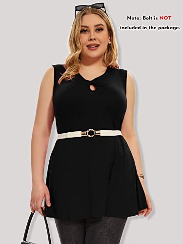 LARACE Plus Size Tank Tops for Womens Shirts Cut Out Trendy Clothes Loose Fit Tunics Twist Knot Sleeveless Blouses(Black 3X)