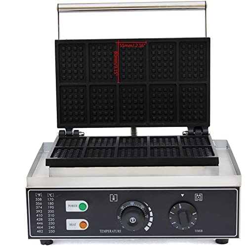 Stainless Steel Square Commercial Waffle Maker Machine,1500W 10pcs Nonstick Electric Waffle Machine With Temperature And Time Control,for Restaurant Bakeries Snack Bar Home Us