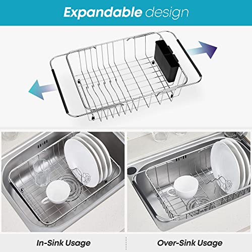 KESOL Expandable Dish Drying Rack in Sink Dish Drainer - Dish Drying Rack for Kitchen Sink Accessories - in Sink Dish Drainer Stainless Steel Sink Rack - Over The Sink Dish Drying Rack - Rustproof
