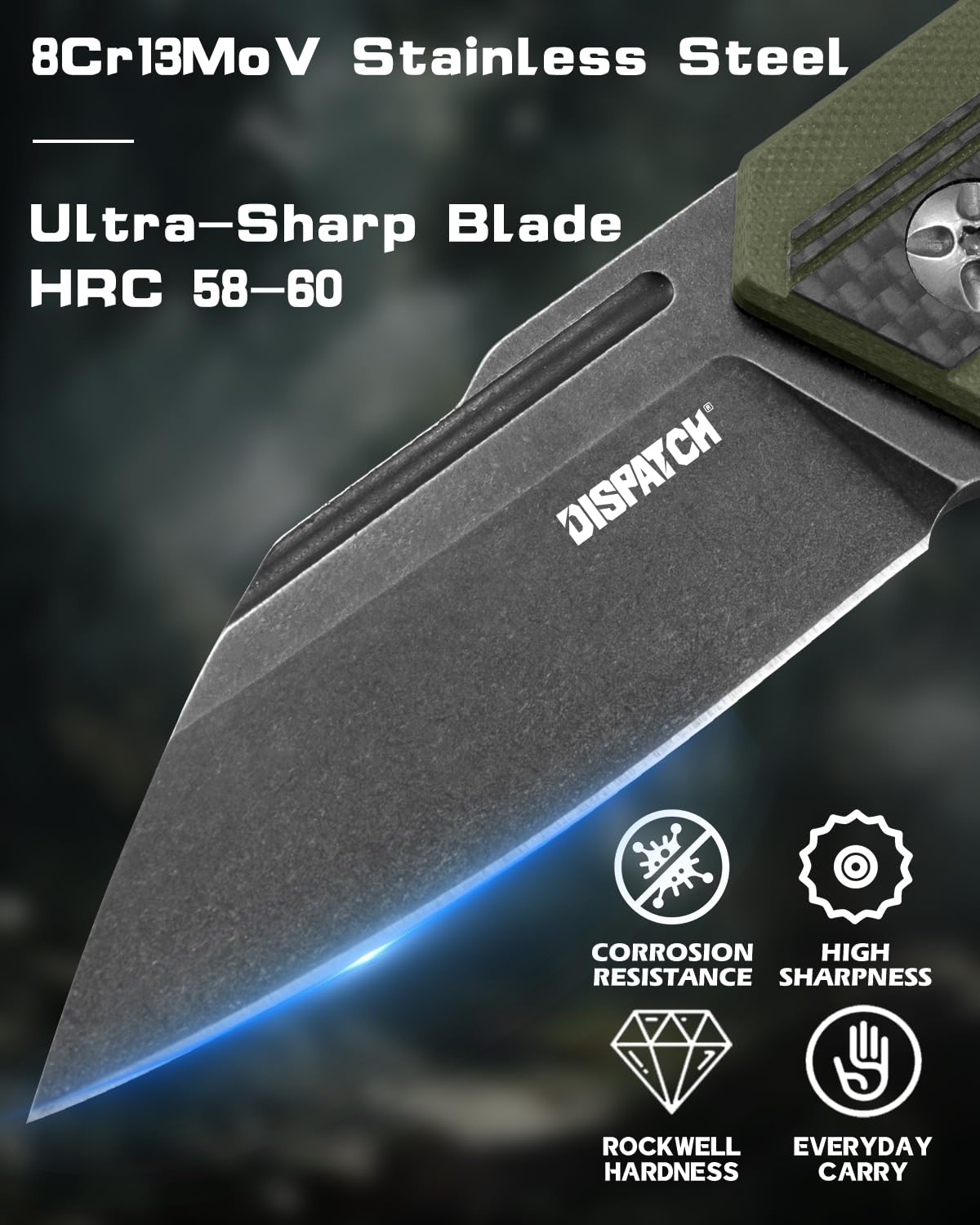 Dispatch Tactical Pocket Knife with Clip, 2.83 Inch 8Cr13MoV Reverse Tanto Blade with Carbon Fiber and G10 Handle, EDC Folding Pocket Knife for Men Women Flipper Pocketknife