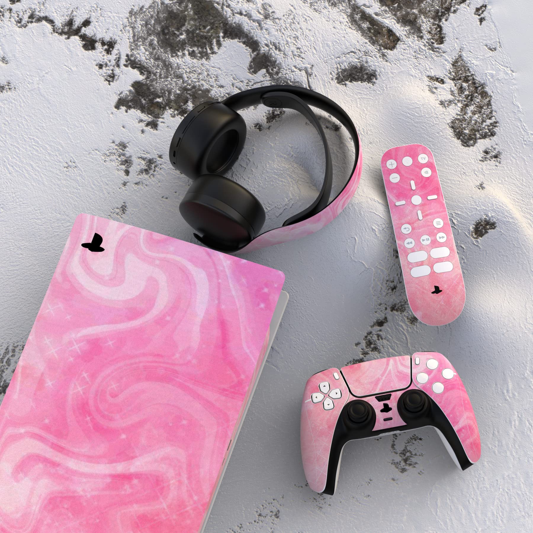 PlayVital Psychedelic Pink Full Set Skin Decal for ps5 Console Digital Edition, Sticker Vinyl Decal Cover for ps5 Controller & Charging Station & Headset & Media Remote