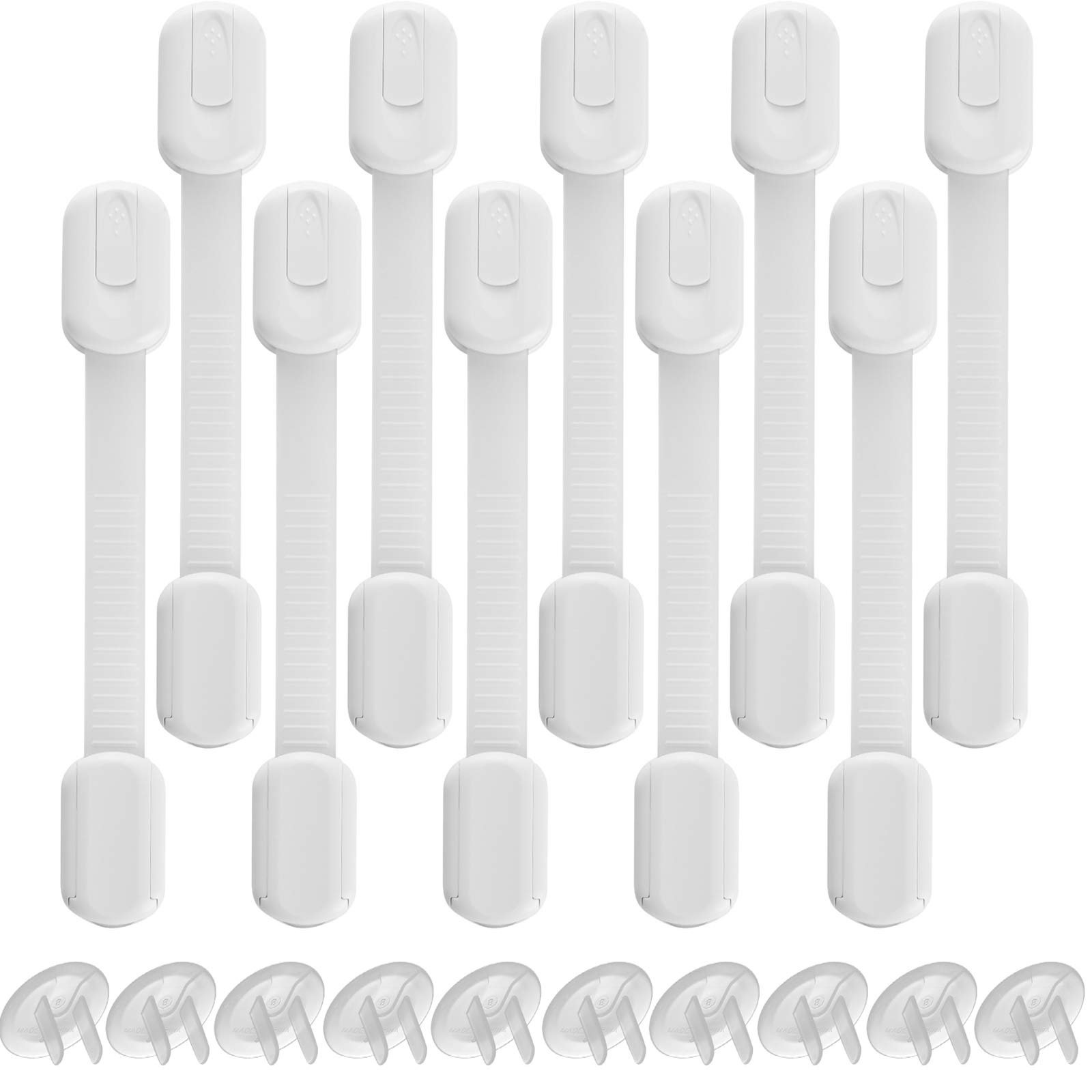 Child Safety Lock, 12 pcs Adjustable Baby Safety Lock Proofing Latches to Drawer Door Fridge Oven Toilet Seat Kitchen Cupboard with No Trapped Fingers. Extra Easy Install, No Tools Needed