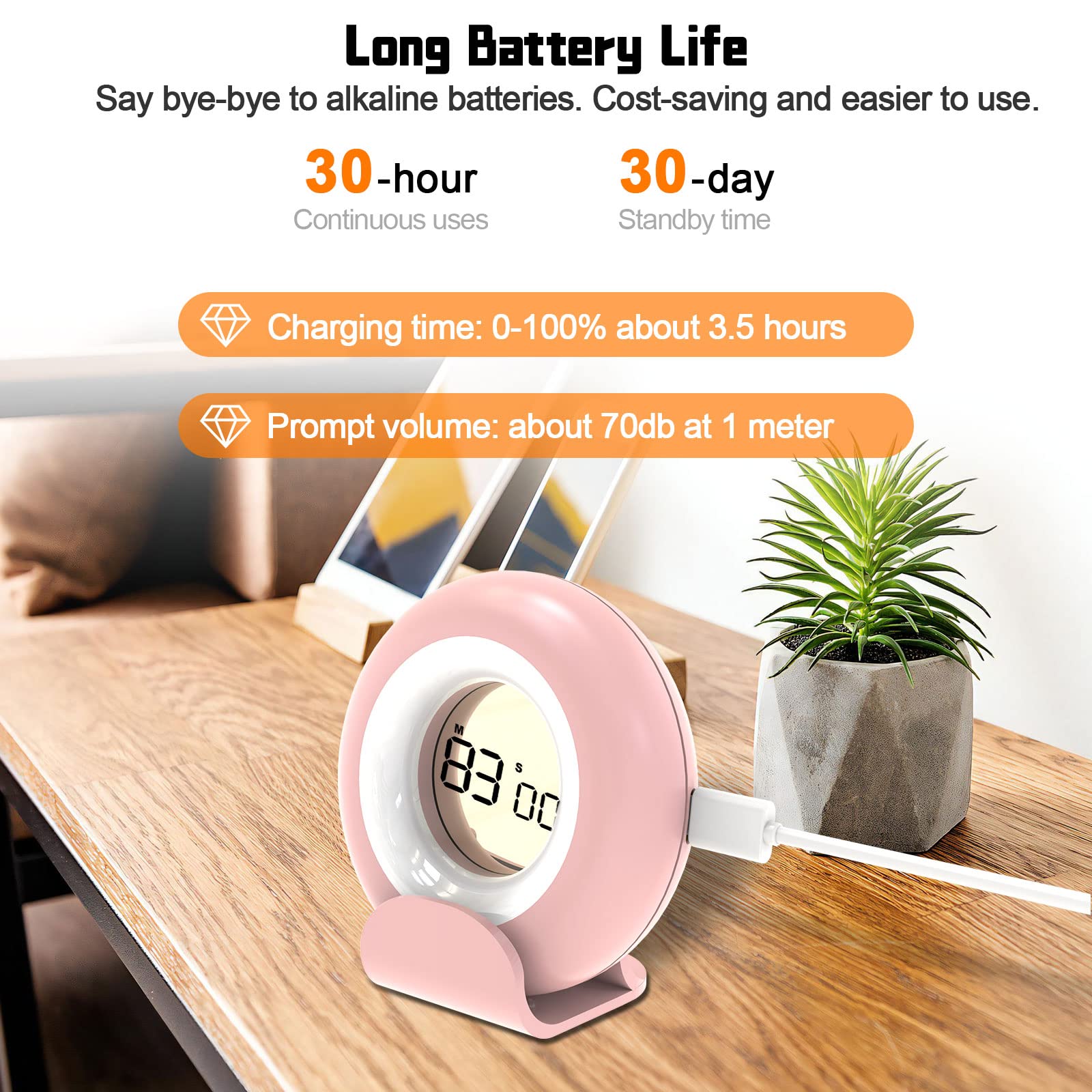 Digital Kitchen Timers - Smart Voice Control Timer, Visual timers Large LED Display Magnetic Countdown Timers for Classroom Cooking Fitness Baking Studying Teaching,Easy for Kids and Seniors(Pink)