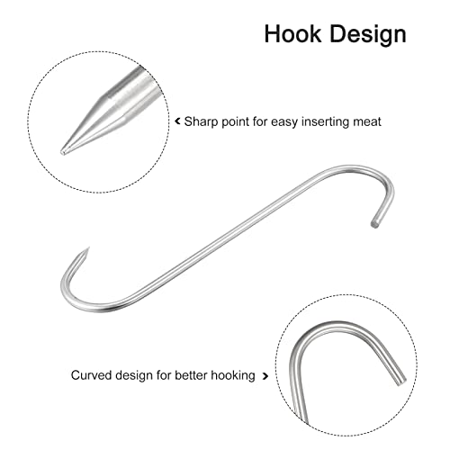 uxcell 11.81" Meat Hooks, 0.31" Thick Stainless Steel Butcher S-Hook for Meat Processing, Chicken Fish Beef Hanging Drying Smoking 2Pcs