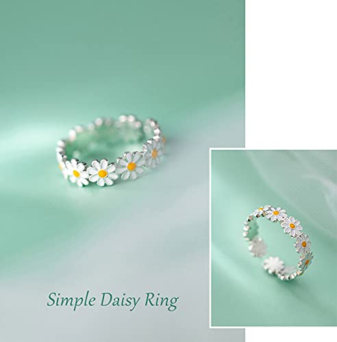 CAFUDEYE 925 Sterling Silver Small Daisy Flower Rings Adjustable Open Ring Delicate Everyday Ring for Women