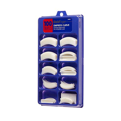Gold Finger 100 Acrylic Plain Nails (1 PACK, Empress Curve) Overlap Long Length, Half Cover French False Nail Tips