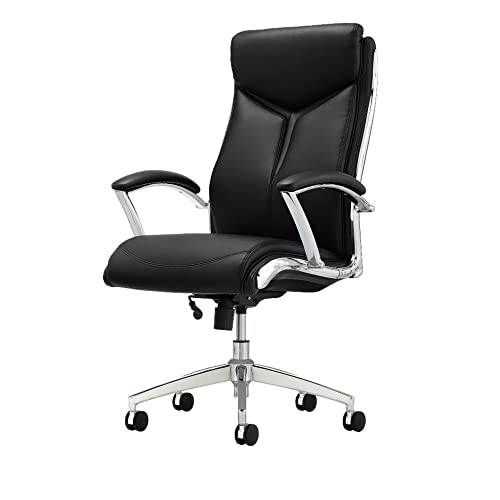 RealspaceĀ® - Chair - Modern Comfort Verismo Bonded Leather High-Back Executive Chair, Black/Chrome - 31" x 14" x 24.5"